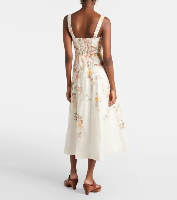 Zimmermann Luna Printed Linen Midi Dress - Multicoloured
