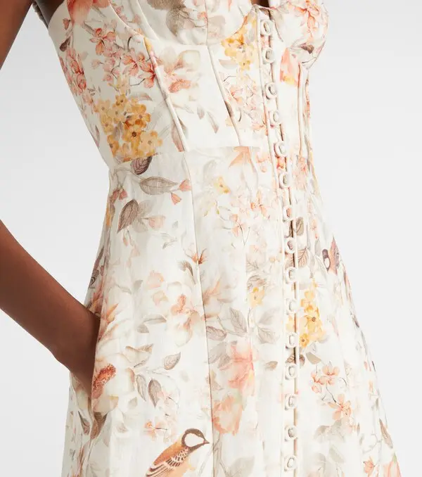 Zimmermann Luna Printed Linen Midi Dress - Multicoloured