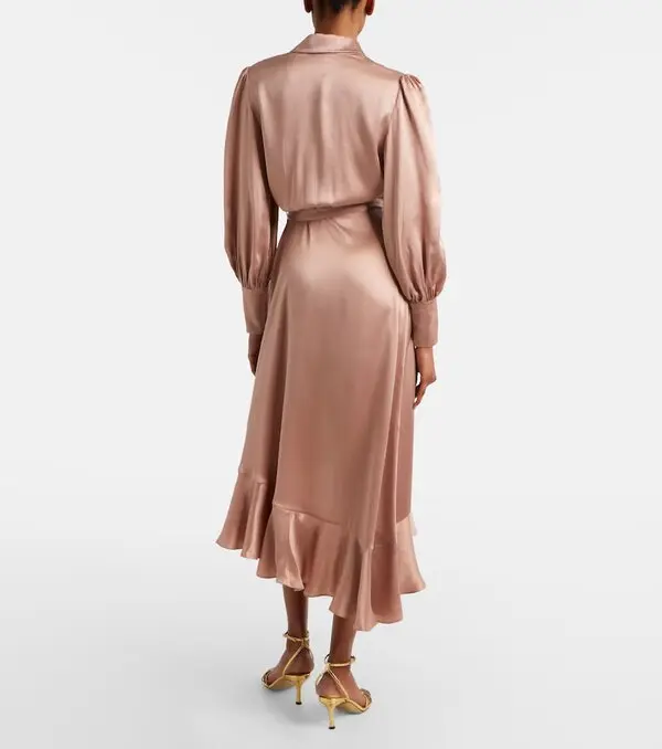 Zimmermann Ruffled Silk Satin Wrap Dress - Pink