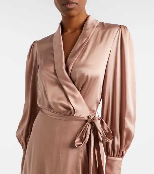 Zimmermann Ruffled Silk Satin Wrap Dress - Pink