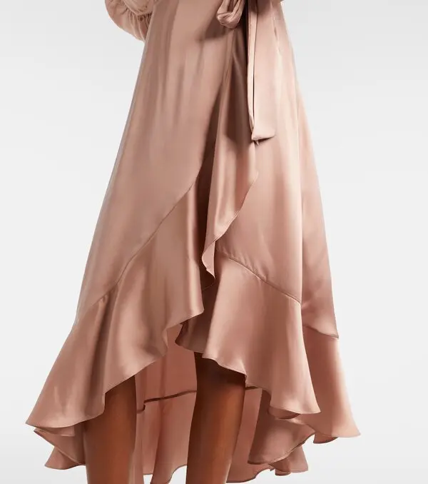 Zimmermann Ruffled Silk Satin Wrap Dress - Pink