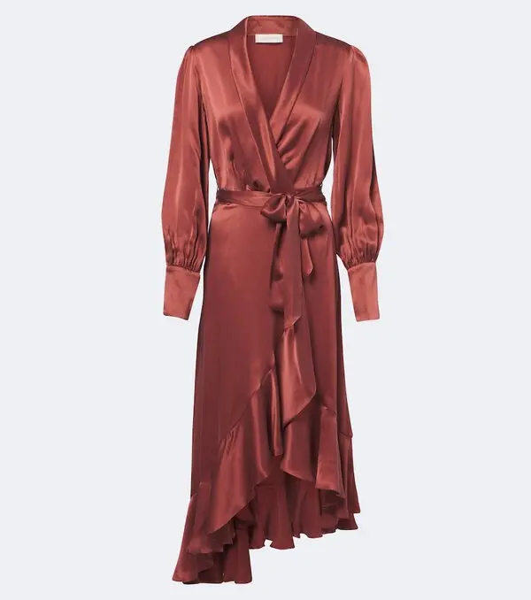 Zimmermann Silk Satin Wrap Dress - Pink