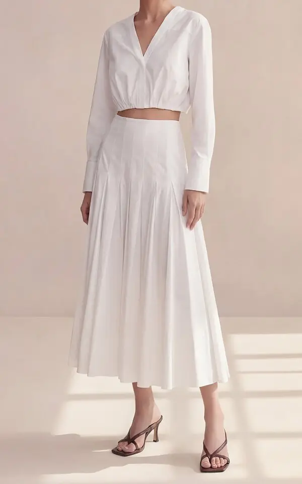 Alexis Eolia Cotton-blend Pleated Midi Skirt - White