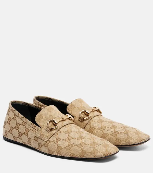 Gucci Horsebit Gg Canvas Loafers - Beige