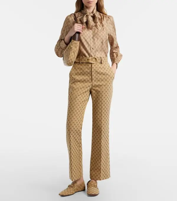 Gucci Horsebit Gg Canvas Loafers - Beige