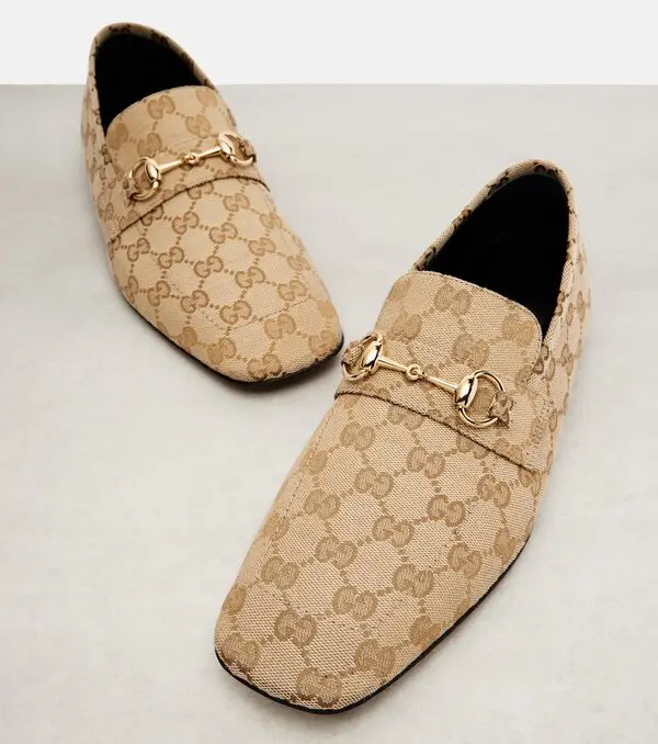 Gucci Horsebit Gg Canvas Loafers - Beige