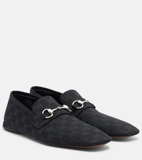 Gucci Horsebit Gg Canvas Loafers - Black