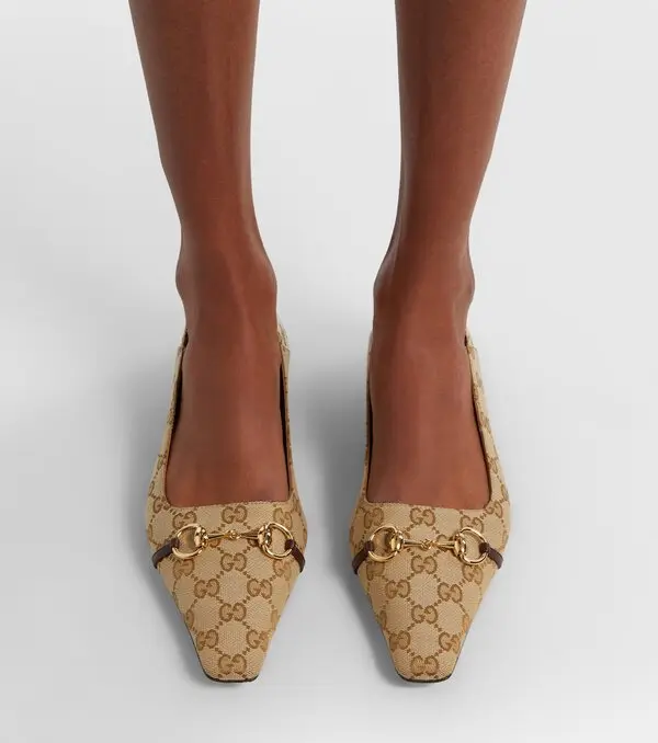 Gucci Vittoria Horsebit Gg Canvas Ballet Flats - Beige