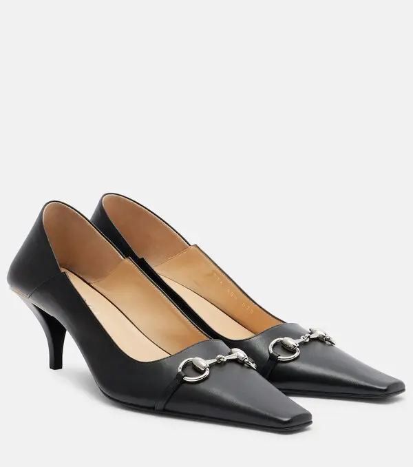Gucci Vittoria Horsebit Leather Pumps - Black