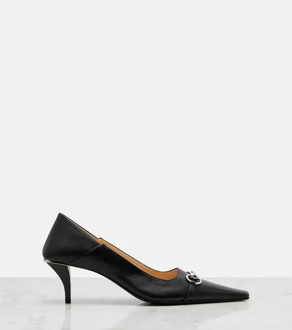 Gucci Vittoria Horsebit Leather Pumps - Black