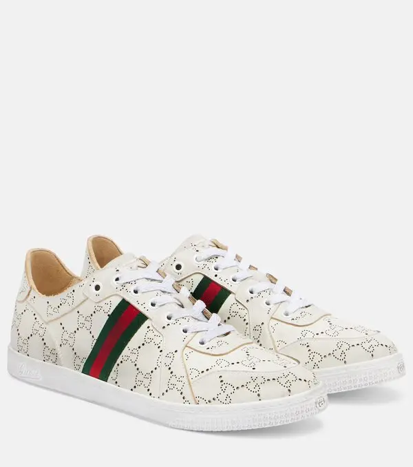Gucci Gg Web Stripe Leather Sneakers - White