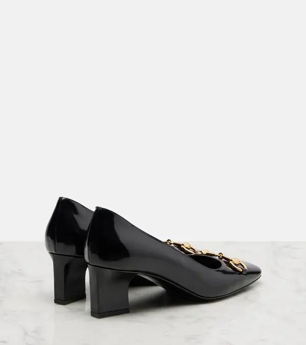 Gucci Signora 55 Horsebit Leather Pumps - Black