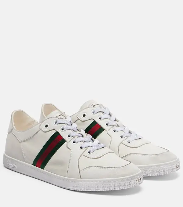 Gucci Web Stripe Leather Sneakers - White