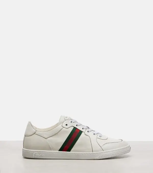 Gucci Stretch Web Stripe Leather Sneakers
