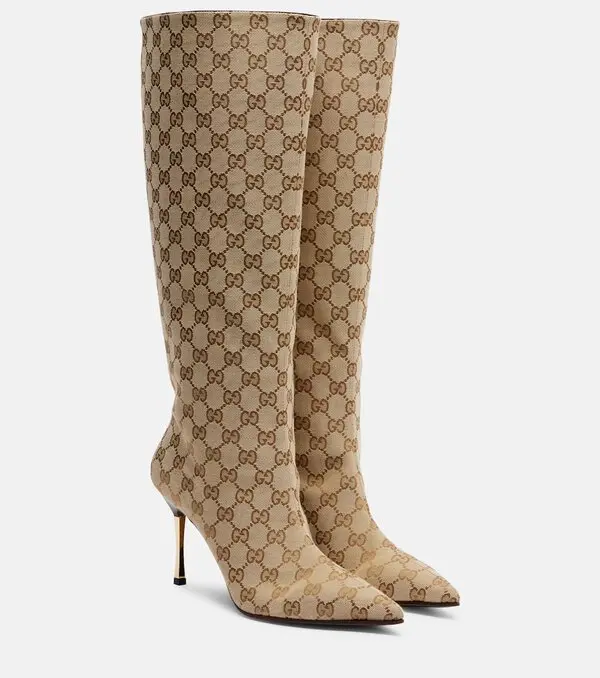 Gucci Gg Canvas Knee-high Boots - Beige