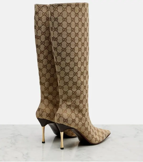 Gucci Gg Canvas Knee-high Boots - Beige
