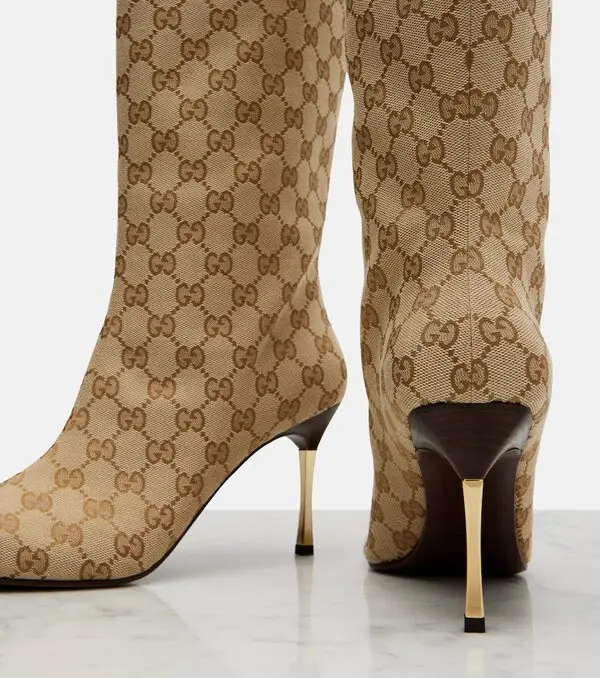 Gucci Gg Canvas Knee-high Boots - Beige