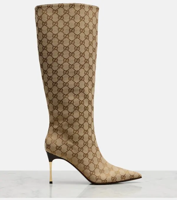 Gucci Gg Canvas Knee-high Boots - Beige