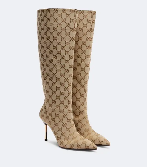 Gucci Bombshell Gg Canvas Knee-high Boots - Beige