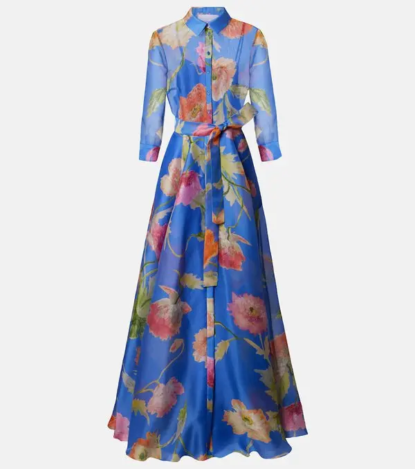 Carolina Herrera Floral Silk Organza Gown - Blue