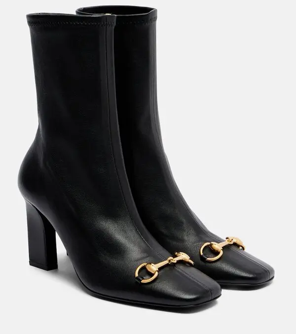 Gucci Signora Horsebit Leather Ankle Boots - Black