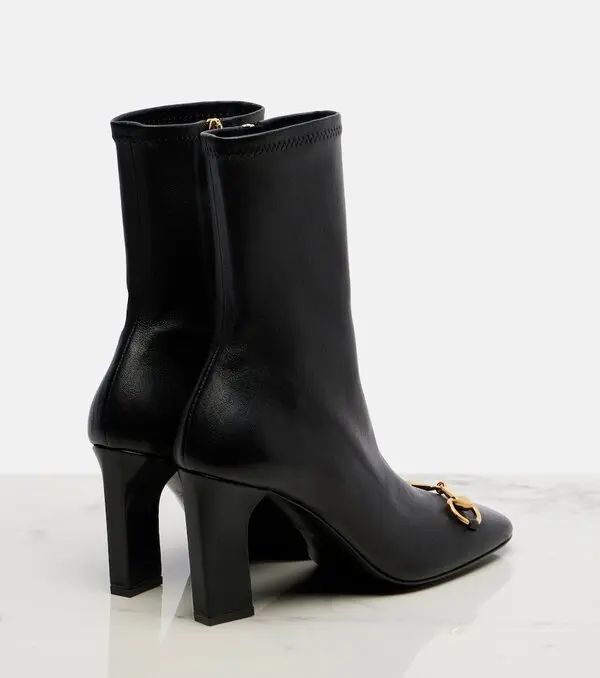 Gucci Signora Horsebit Leather Ankle Boots