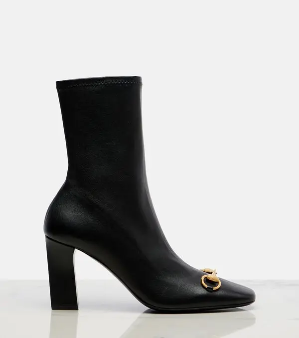 Gucci Signora Horsebit Leather Ankle Boots
