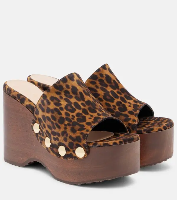 GIANVITO ROSSI Leopard-print Suede Wedge Mules