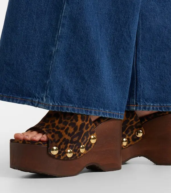 GIANVITO ROSSI Leopard-print Suede Wedge Mules