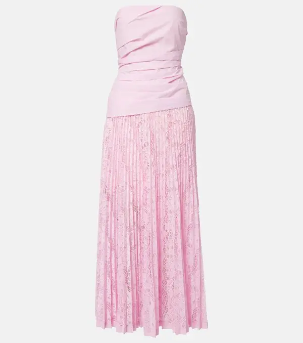 Simkhai Annalise Plissé Lace Maxi Dress - Pink