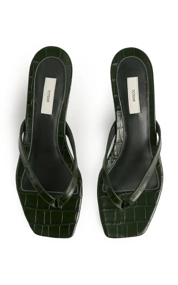 TOTEME Croc-embossed Leather Flip-flop Sandals - Green