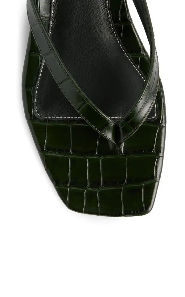 TOTEME Croc-embossed Leather Flip-flop Sandals - Green