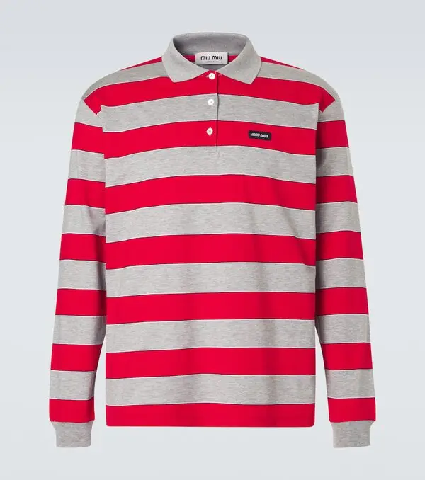 Miu Miu Striped Cotton Jersey Polo Shirt - Red