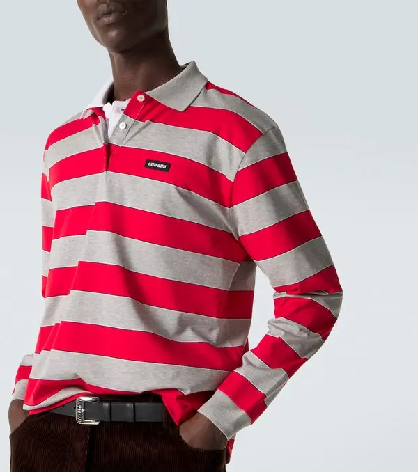 Miu Miu Striped Cotton Jersey Polo Shirt - Red