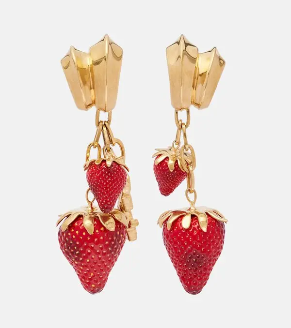 Saint Laurent Cassandre Embellished Drop Earrings - Red
