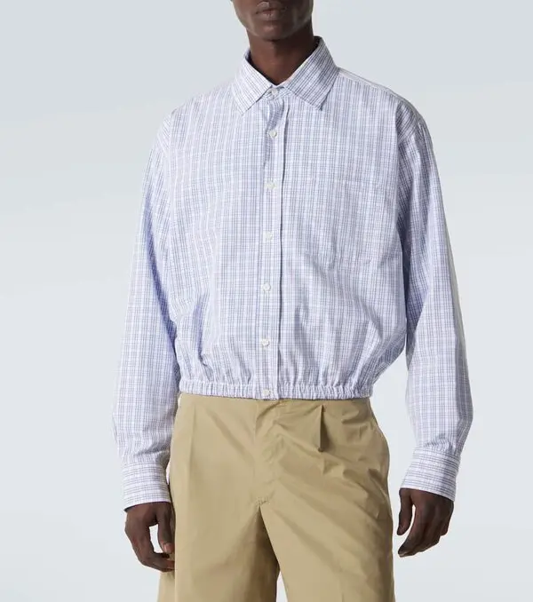 Prada Checked Gathered Cotton Shirt