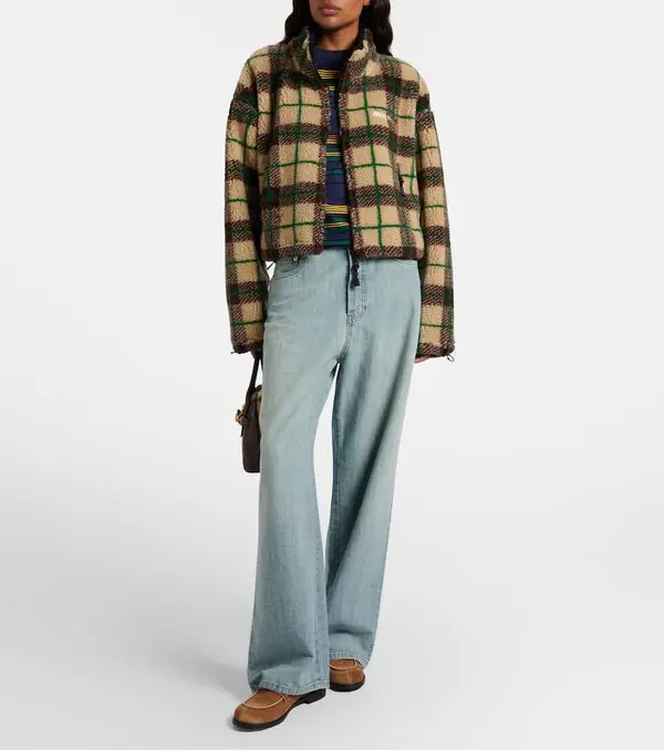 Miu Miu Plaid Cropped Fleece Jacket