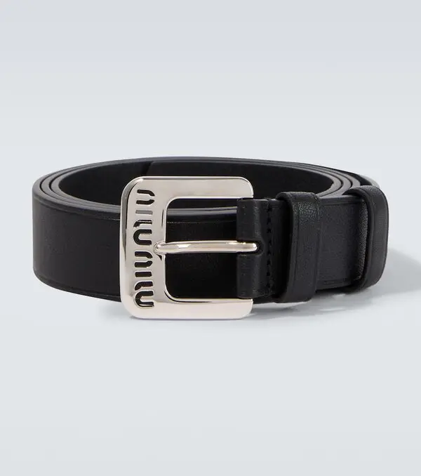Miu Miu Logo Leather Belt - Black