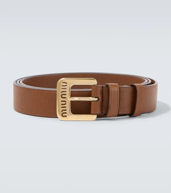 Miu Miu Logo Leather Belt - Brown