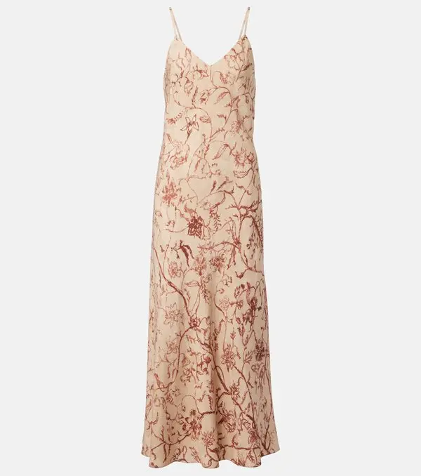 Loro Piana Marian Printed Silk Jacquard Midi Dress - Beige