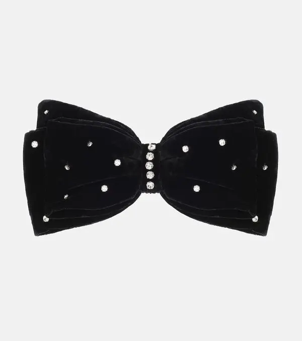 Miu Miu Embellished Velvet Bow Barrette - Black