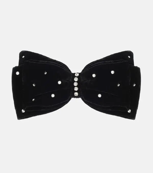 Miu Miu Embellished Velvet Bow Barrette - Black