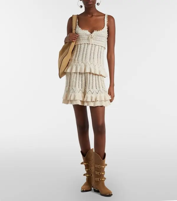 MARANT ETOILE Nelle Cotton Crochet Miniskirt - White