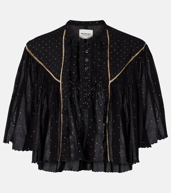 MARANT ETOILE Veenia Embellished Cotton Top - Black