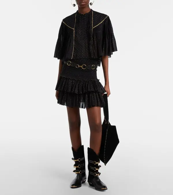 MARANT ETOILE Embellished Cropped Cotton Top