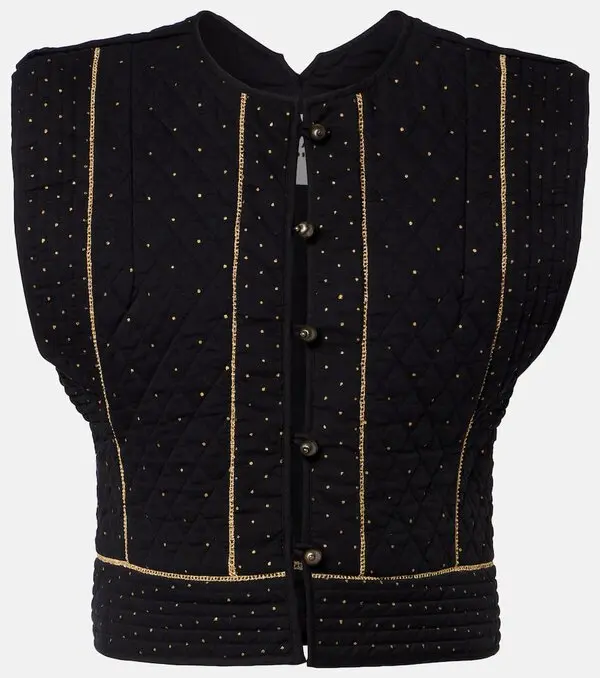 MARANT ETOILE Volana Embellished Cropped Cotton Vest - Black