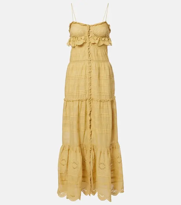 MARANT ETOILE Paule Lace-trimmed Cotton Maxi Dress - Yellow