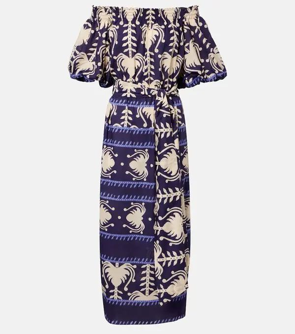 Johanna Ortiz Printed Poplin Midi Dress - Blue