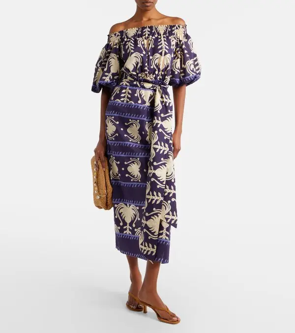Johanna Ortiz Printed Poplin Midi Dress - Blue