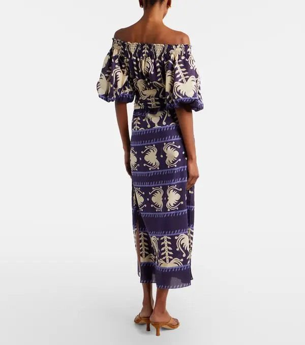 Johanna Ortiz Printed Poplin Midi Dress - Blue